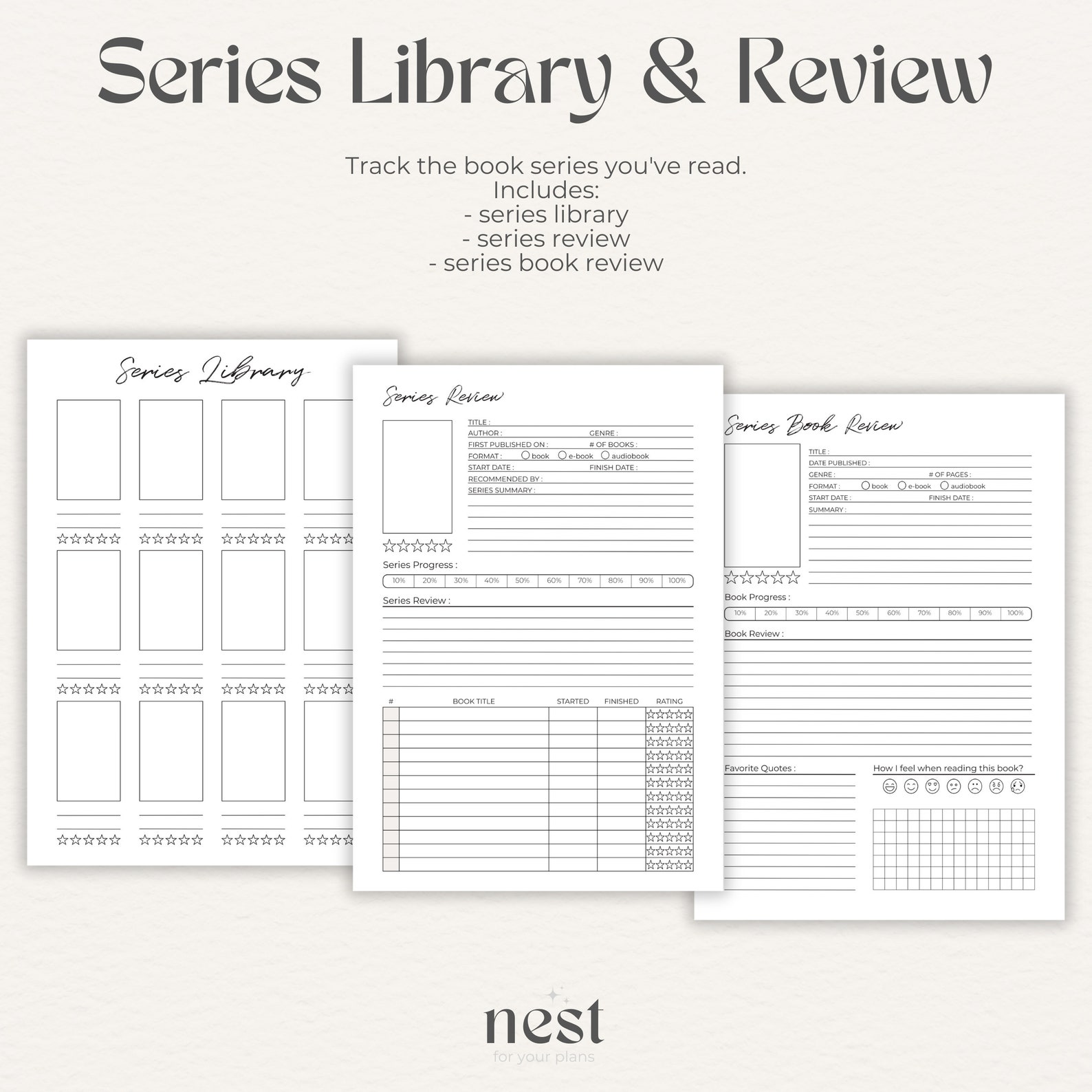 Printable Reading Journal | Minimal Book Review Page | PDF Book Planner ...