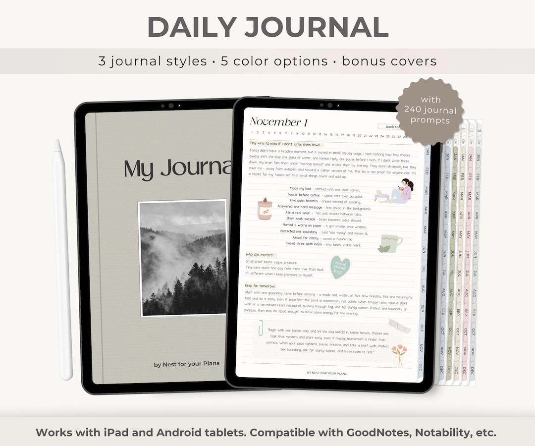 Digital Daily Journal With Prompts for iPad and Android. Undated ...