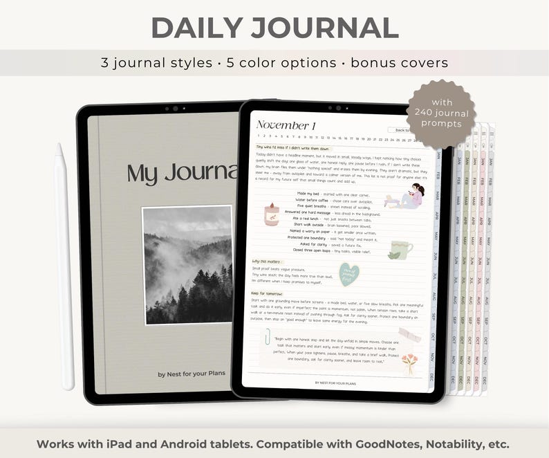Digital Daily Journal With Prompts for iPad and Android. Undated ...