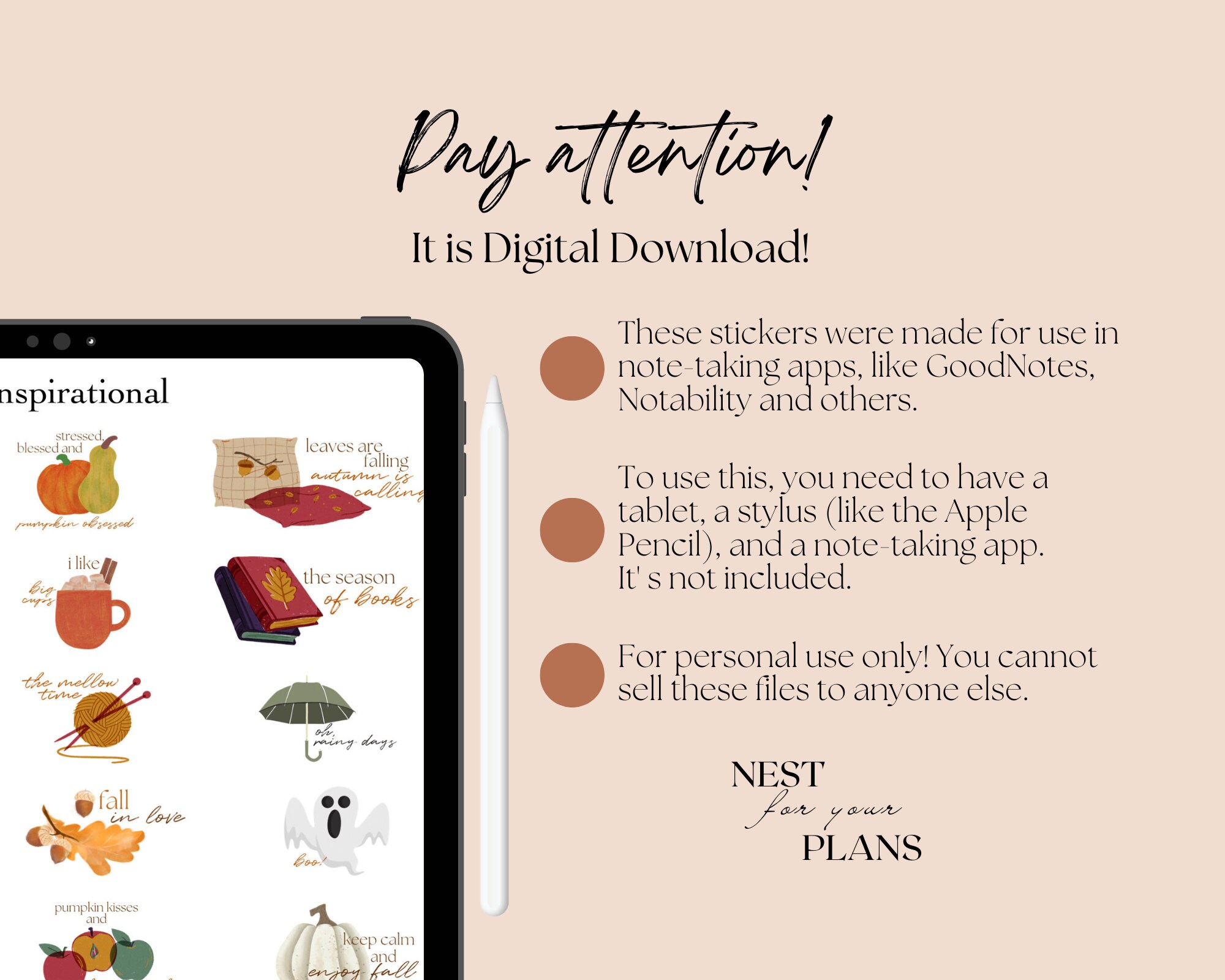 Autumn Everyday Digital Stickers Goodnotes PNG Pumpkin Fall - Etsy
