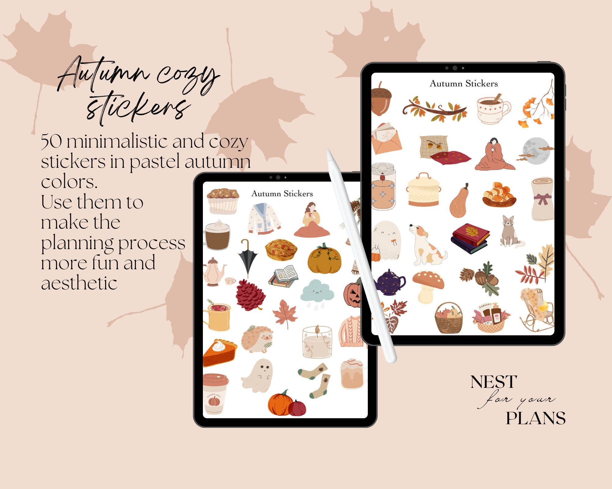 Autumn Everyday Digital Stickers Goodnotes PNG Pumpkin Fall - Etsy