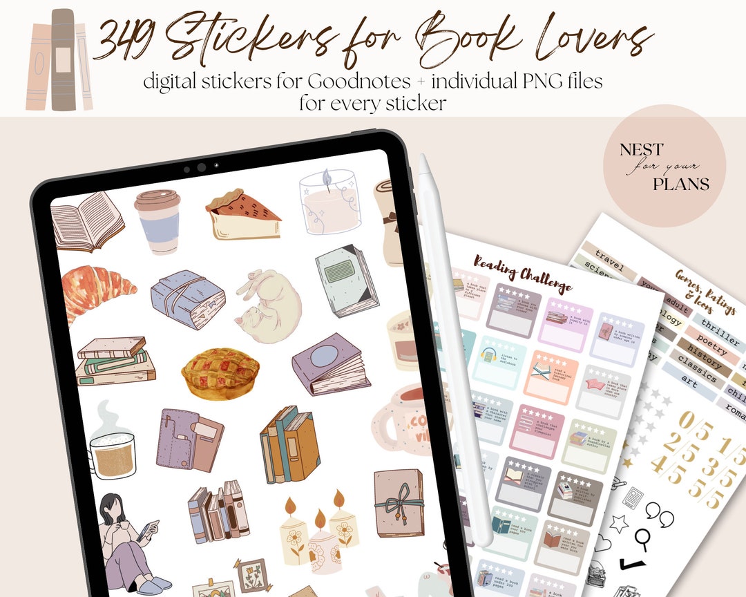 Book Lover Digital Stickers Goodnotes, PNG Reading Stickers, Books ...