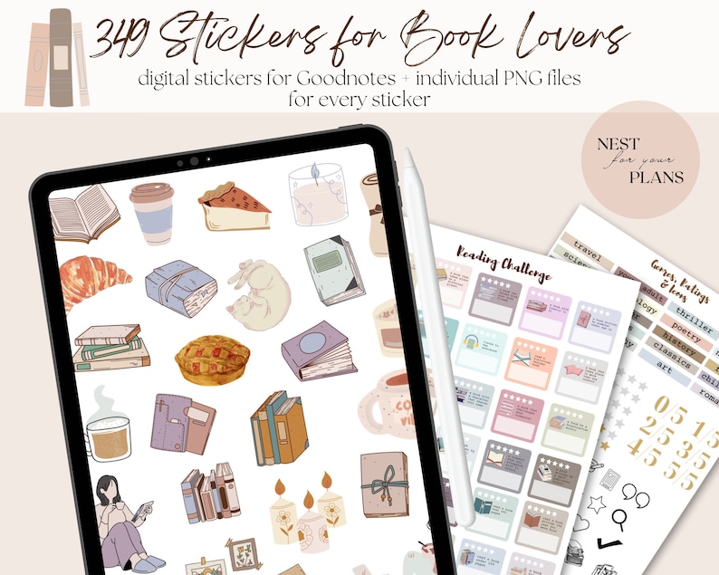 Book Lover Digital Stickers Goodnotes PNG Reading Stickers - Etsy