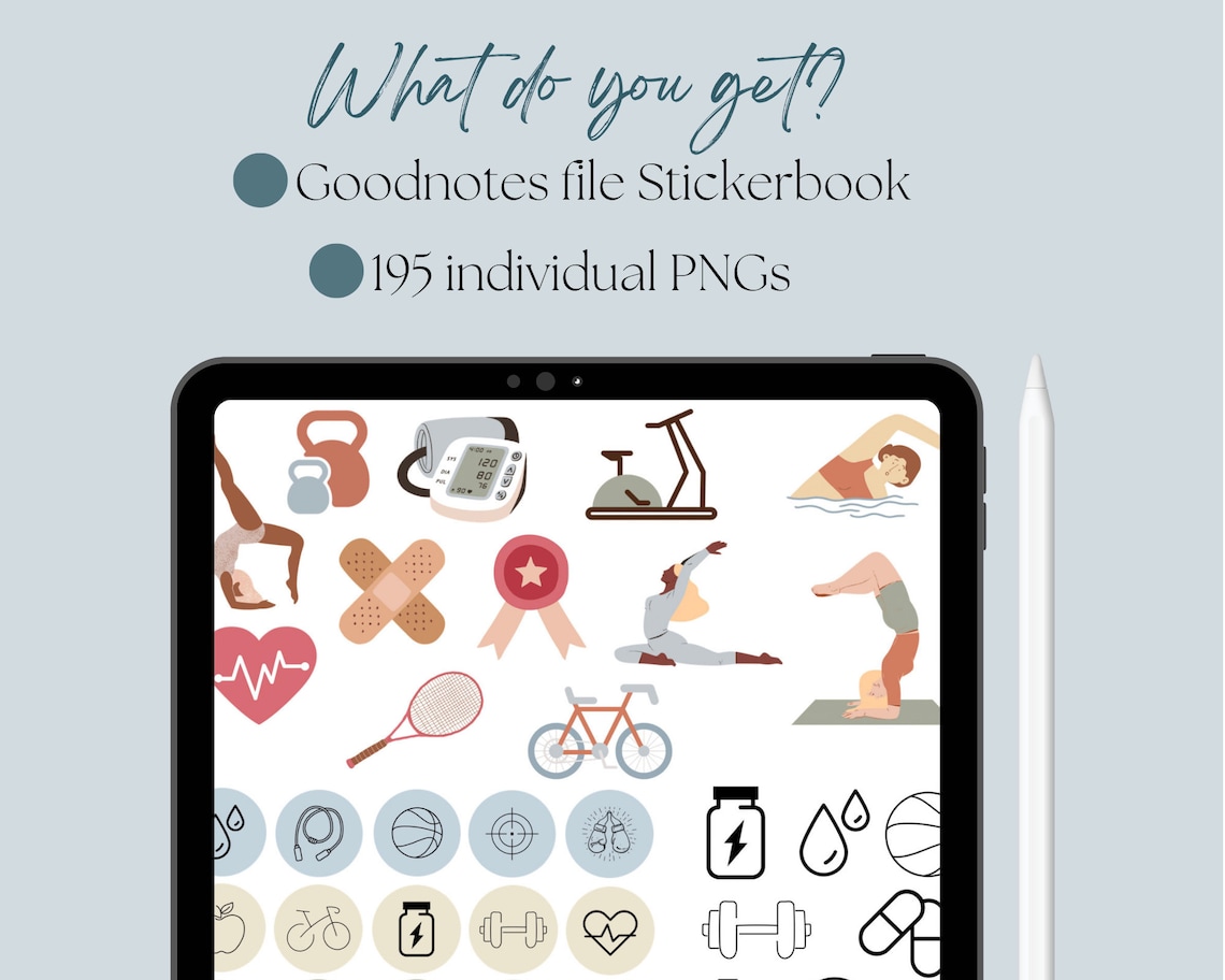 Fitness Digital Stickers Workout Goodnotes Stickerbook - Etsy