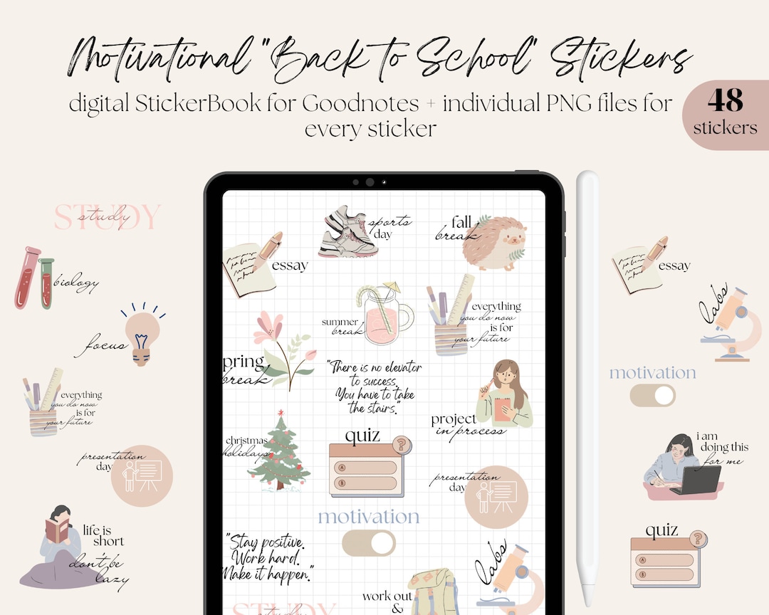 Back to School Digital Stickers Goodnotes, PNG Files of Study Stickers ...