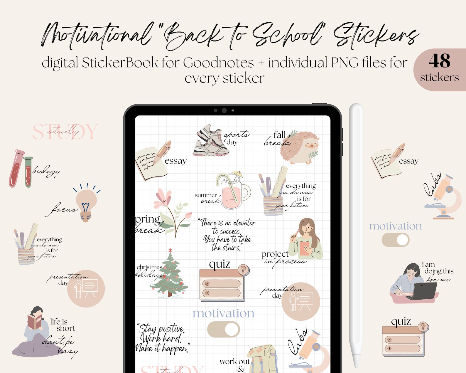 Back to School Digital Stickers Goodnotes PNG Files of Study - Etsy