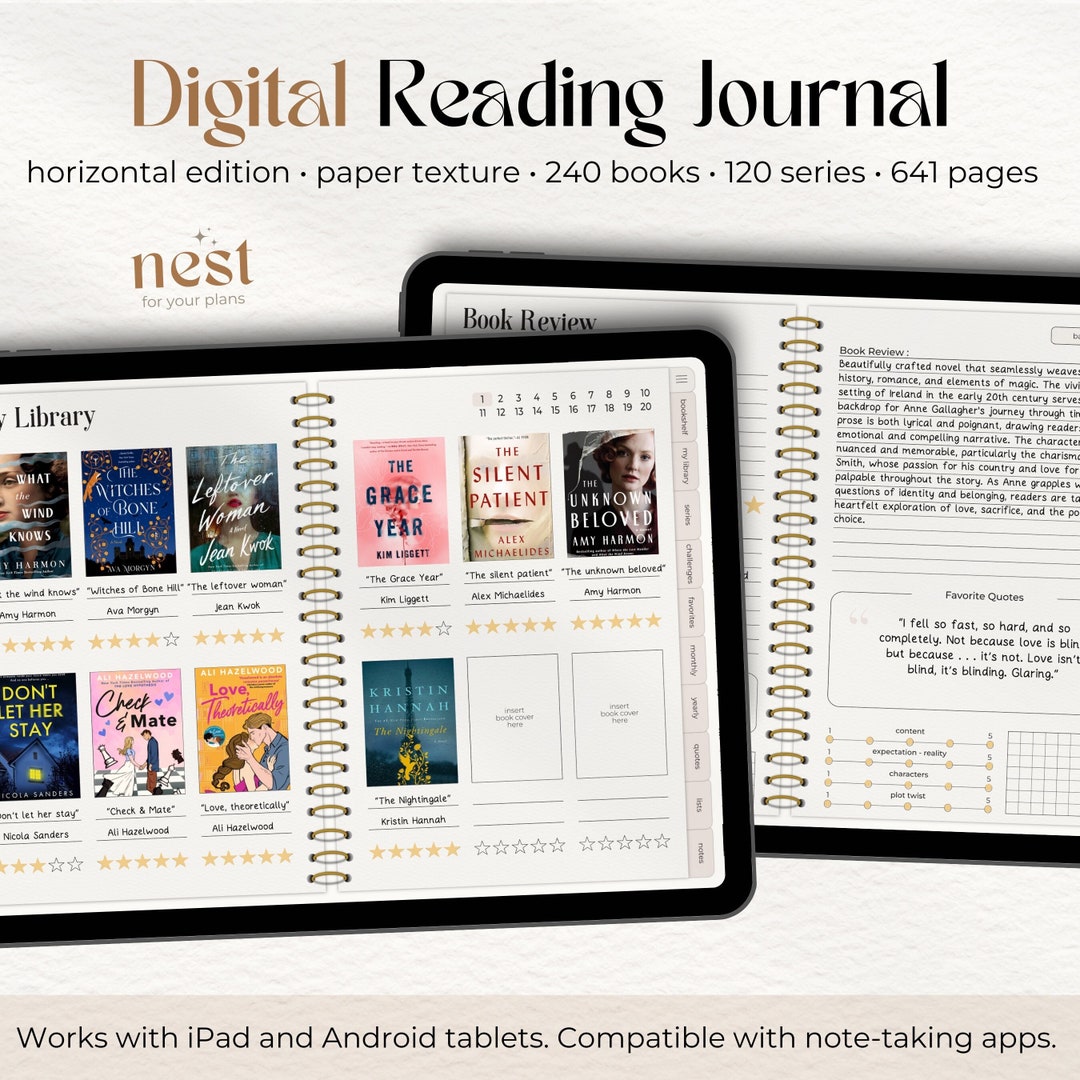 Digital Reading Journal | Horizontal Paper Texture Reading Planner for ...