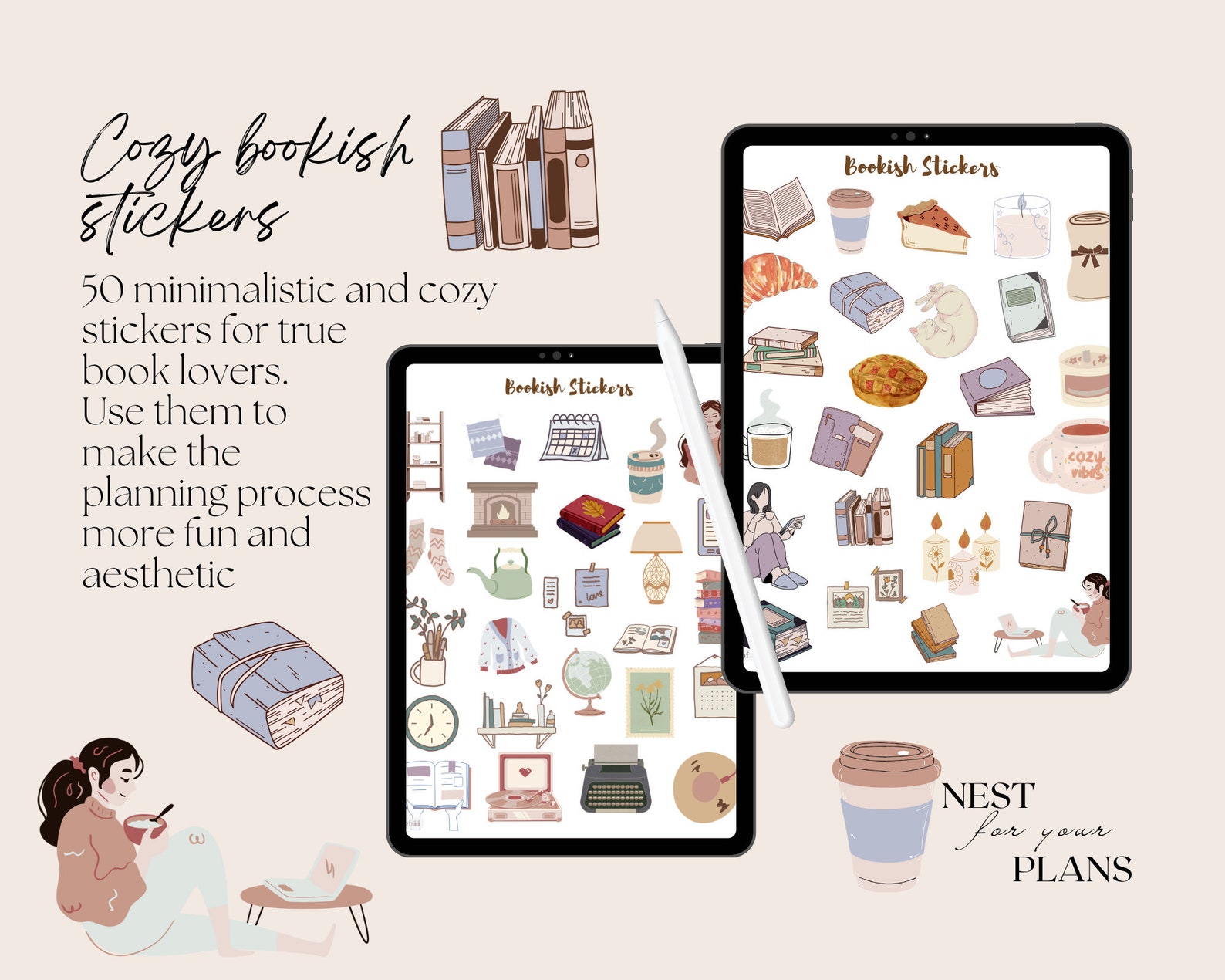 Book Lover Digital Stickers Goodnotes PNG Reading Stickers - Etsy