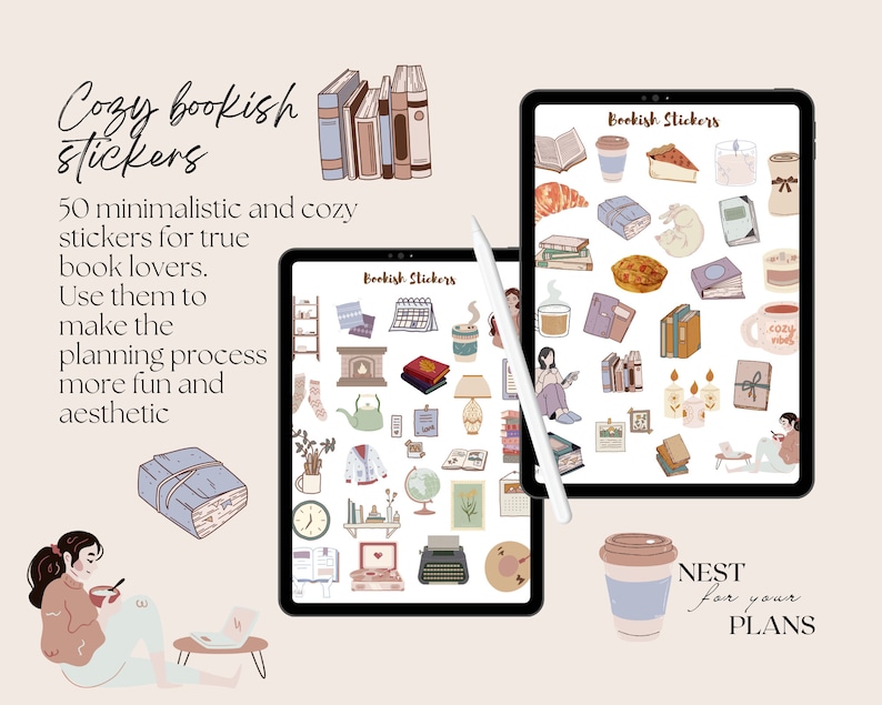 Book Lover Digital Stickers Goodnotes PNG Reading Stickers - Etsy