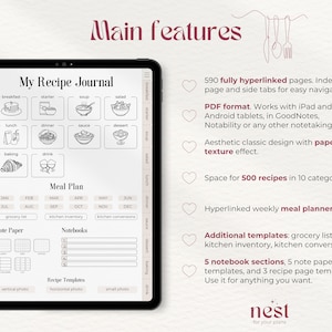 Digital Recipe Book | Paper Texture Goodnotes Meal Planner | Recipe ...