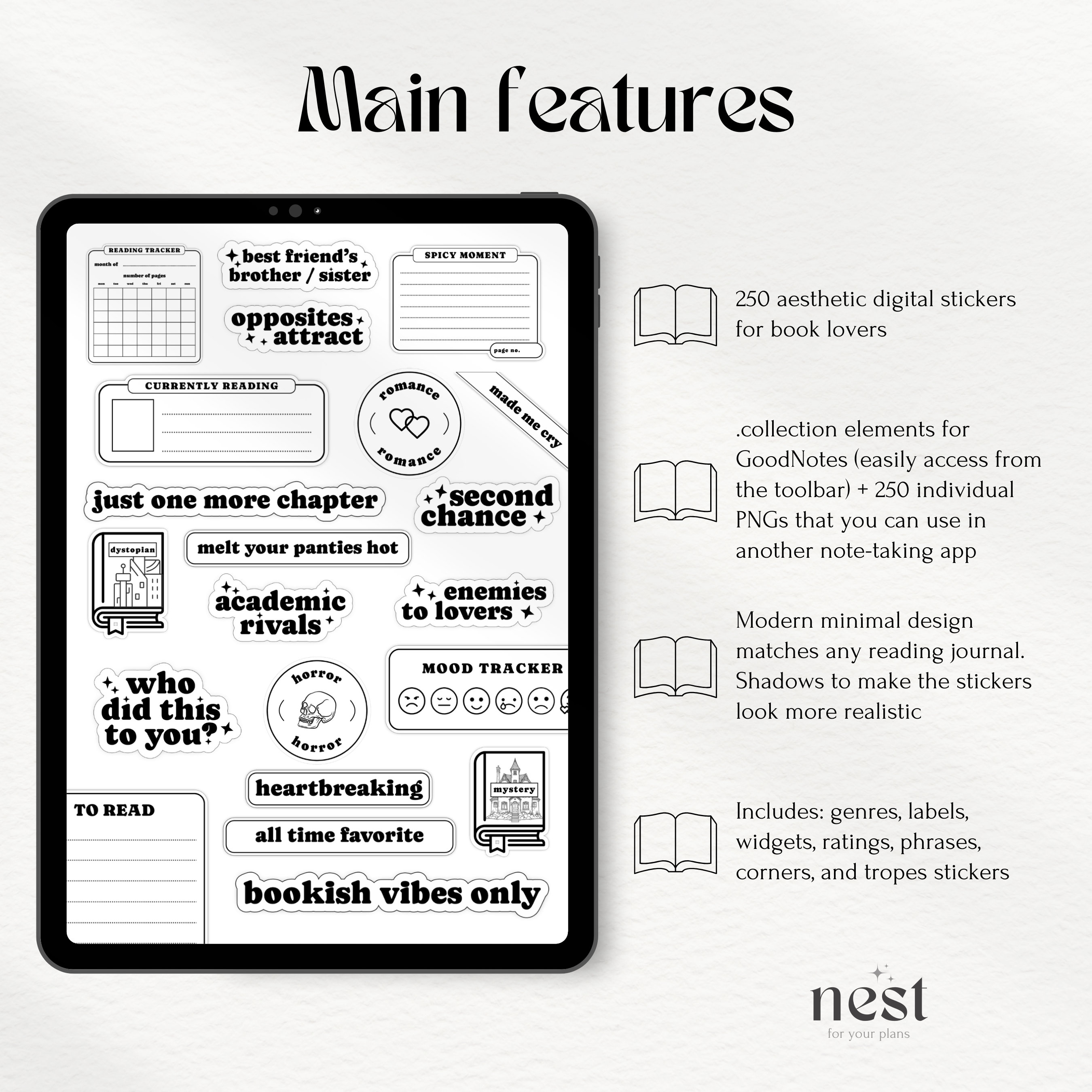 Digital Stickers for Reading Journal Bookish Goodnotes Stickers Widgets ...