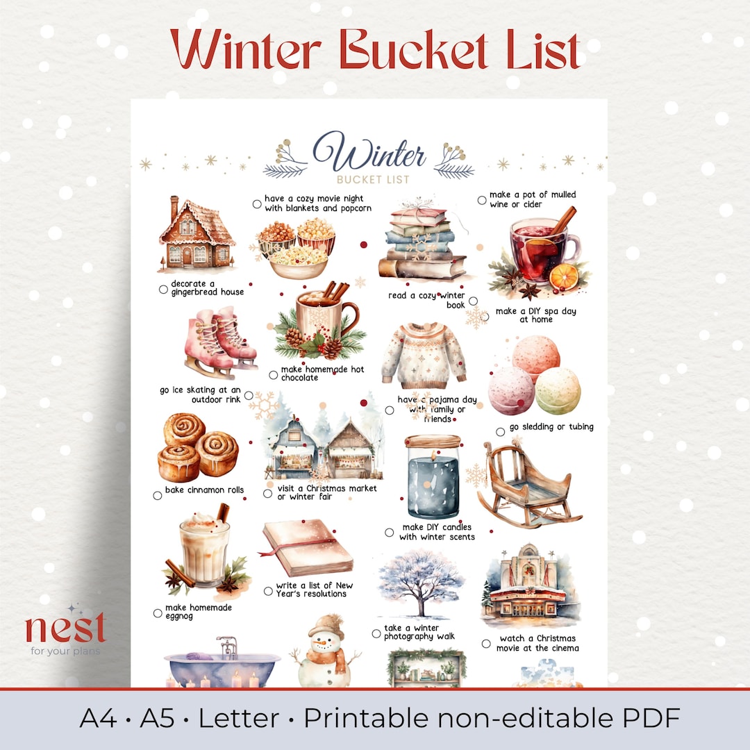 Winter Bucket List Printable | Cozy to Do List | Printable Journal Page ...
