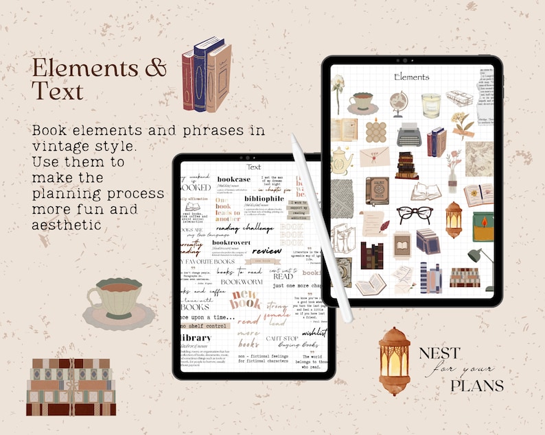 Vintage Bookish Digital Stickers, Book Lover Goodnotes Stickerbook, PNG ...