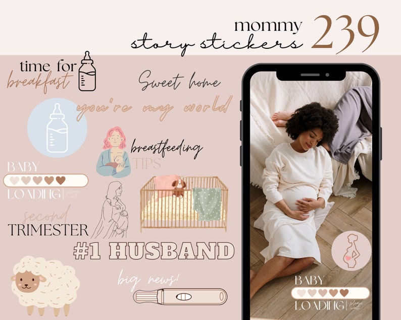239 Momlife Instagram Story Stickers, Pregnancy IG Templates, Mom ...