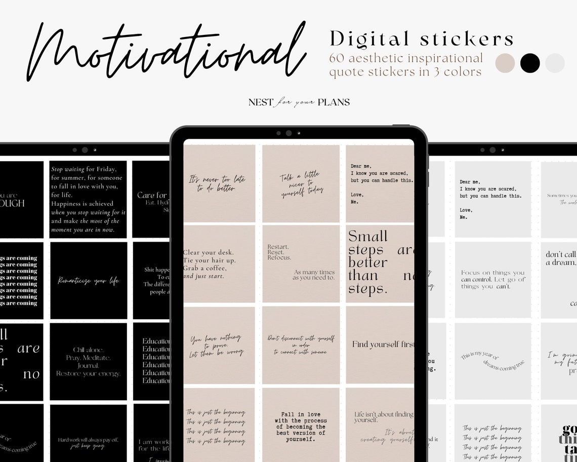 Inspirational Quotes Digital Stickers, That Girl Quotes, Black White ...