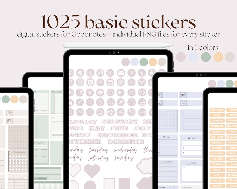 Everyday Basic Digital Stickers Pack, Goodnotes Stickerbook, Widgets ...