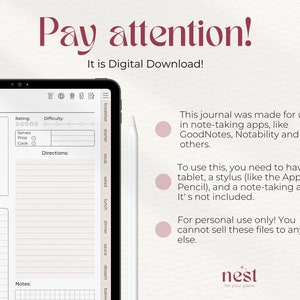 Digital Recipe Book | Paper Texture Goodnotes Meal Planner | Recipe ...
