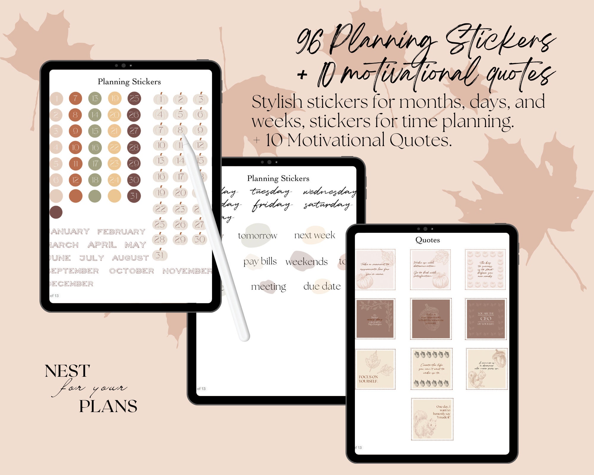 Autumn Everyday Digital Stickers Goodnotes PNG Pumpkin Fall - Etsy