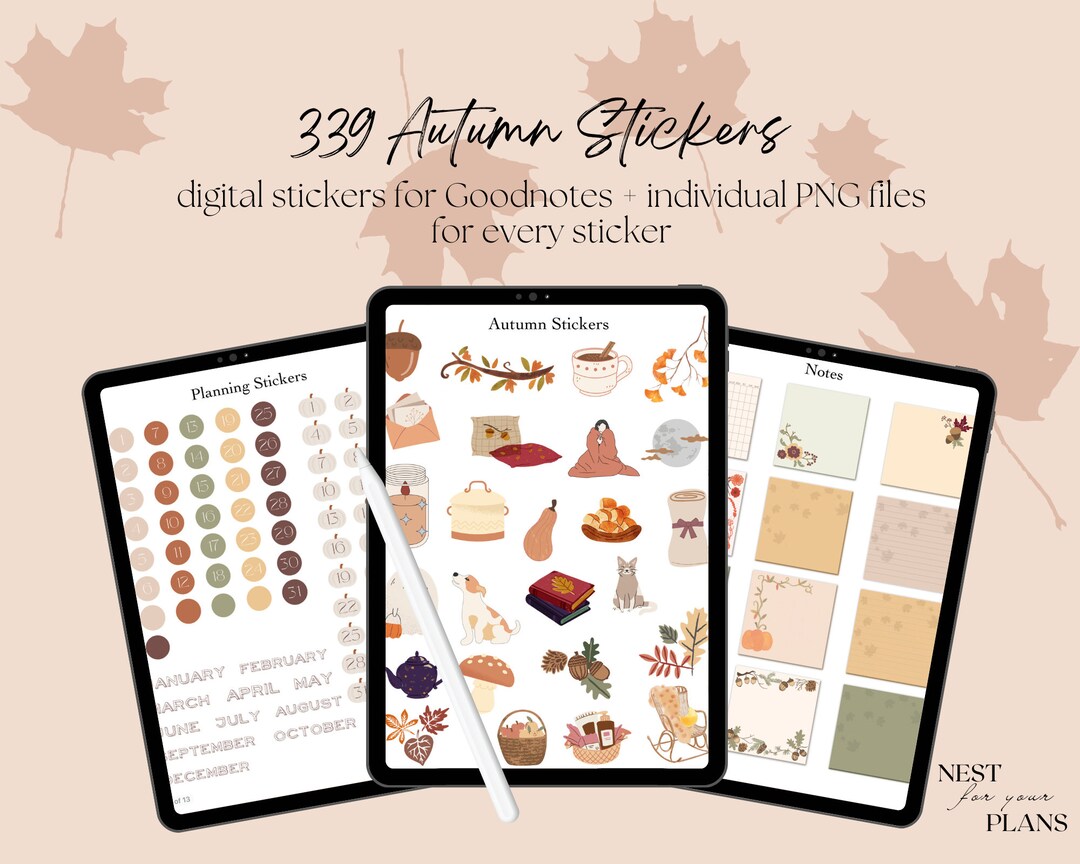 Autumn Everyday Digital Stickers Goodnotes, PNG Pumpkin Fall Stickers ...