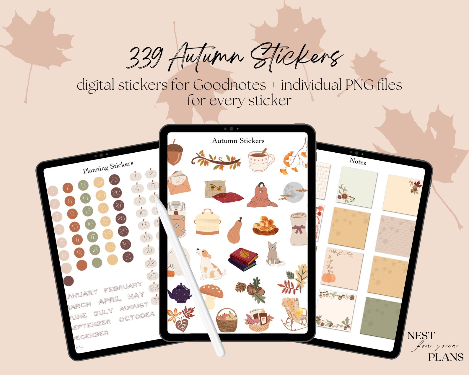 Autumn Everyday Digital Stickers Goodnotes PNG Pumpkin Fall - Etsy
