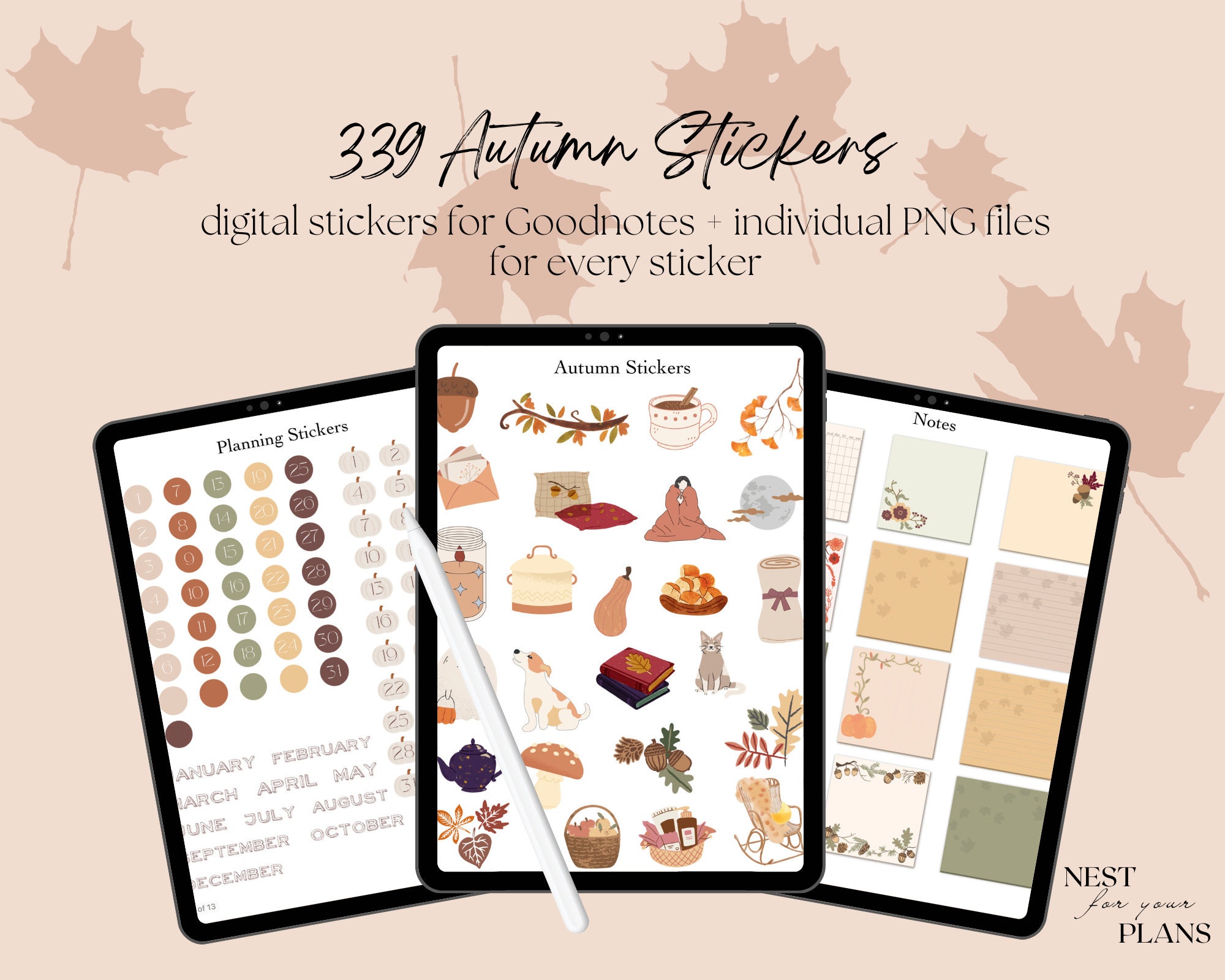 Autumn Everyday Digital Stickers Goodnotes PNG Pumpkin Fall - Etsy