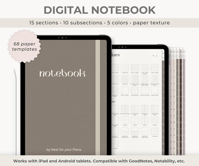 Digital Notebook, Goodnotes Paper Texture Notebook, Note Paper Template ...