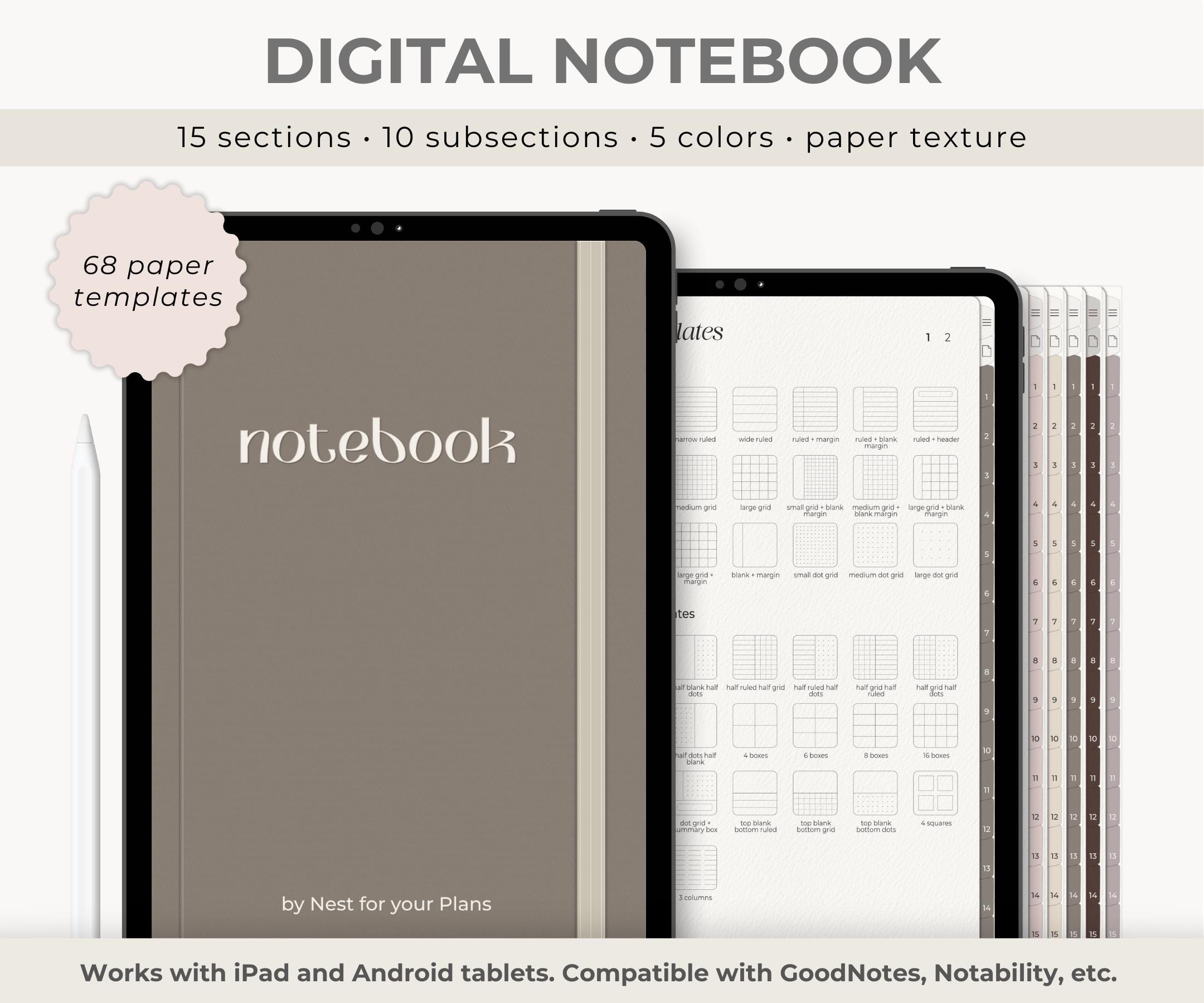 Digital Notebook, Goodnotes Paper Texture Notebook, Note Paper Template ...