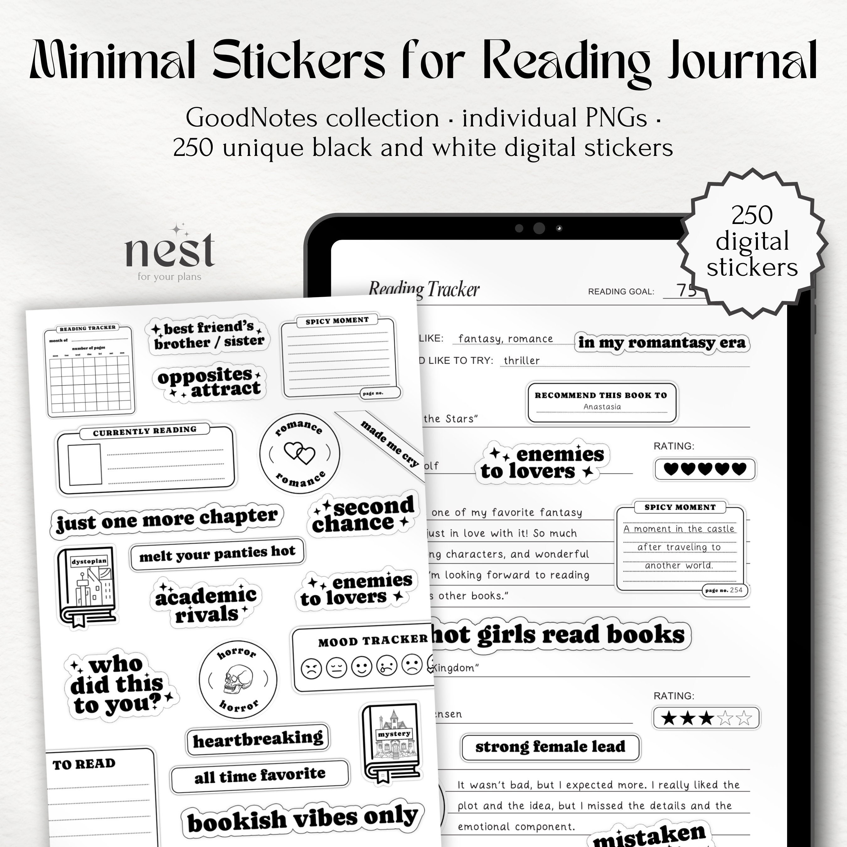 Digital Stickers for Reading Journal Bookish Goodnotes Stickers Widgets ...