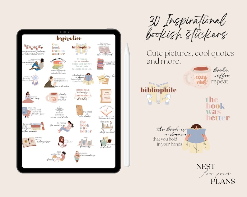 Book Lover Digital Stickers Goodnotes, PNG Reading Stickers, Books ...
