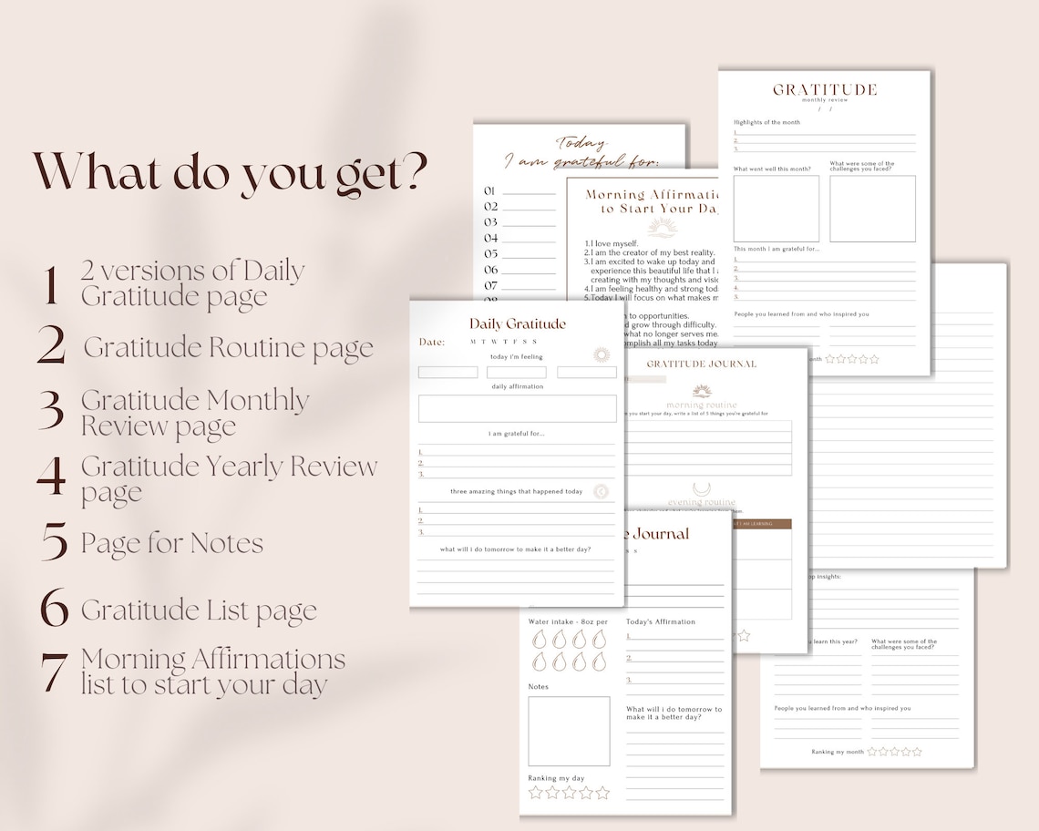 Gratitude Journal Printable Bundle Minimal Self-care Planner - Etsy