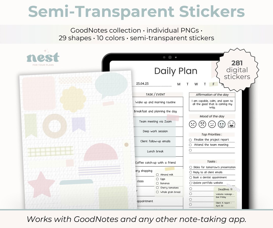 Semi-transparent Digital Stickers | Goodnotes Translucent Sticky Notes ...