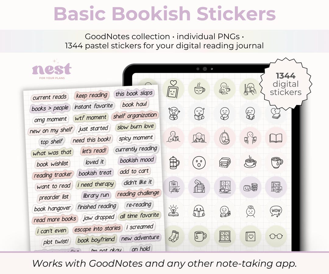 Digital Stickers for Reading Journal | Cute Bookish Goodnotes Stickers ...