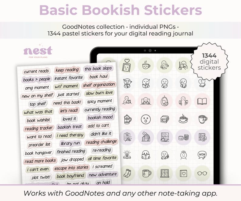 Digital Stickers for Reading Journal | Cute Bookish Goodnotes Stickers ...