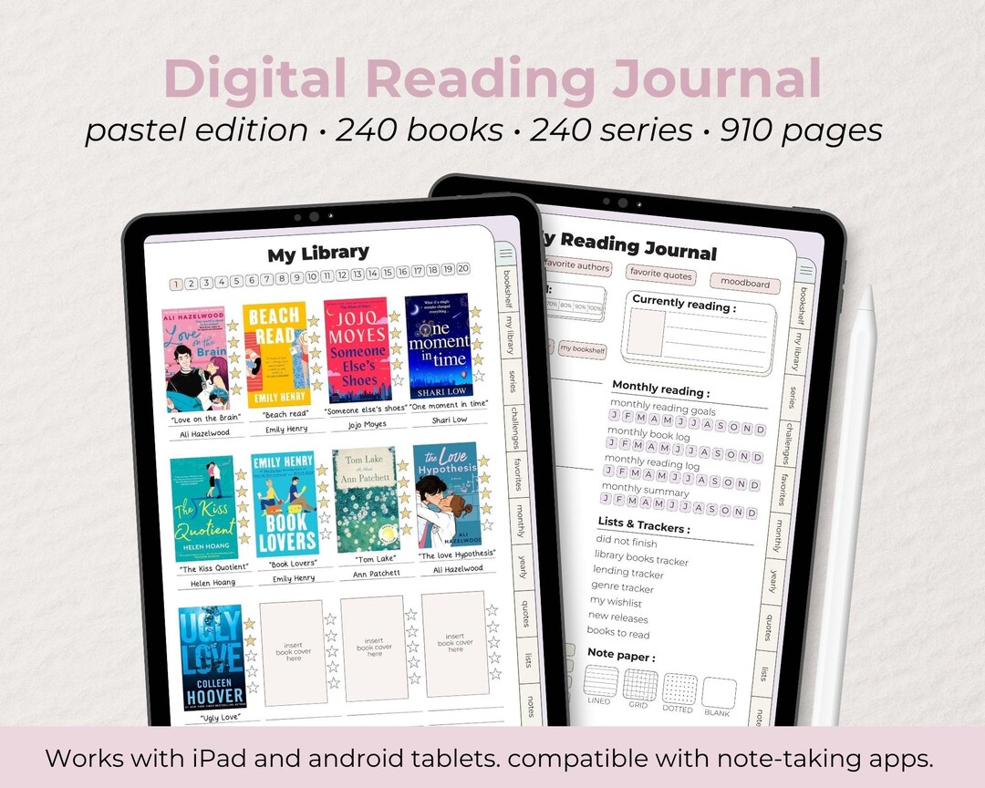 Digital Reading Journal Pastel Reading Planner for iPad Goodnotes ...