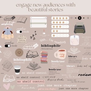 150 Instagram Story Sticker, Bookstagram Template, Bookworm Instagram ...