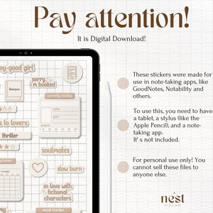 Digital Stickers for Reading Journal | Puffy Bookish Goodnotes Stickers ...