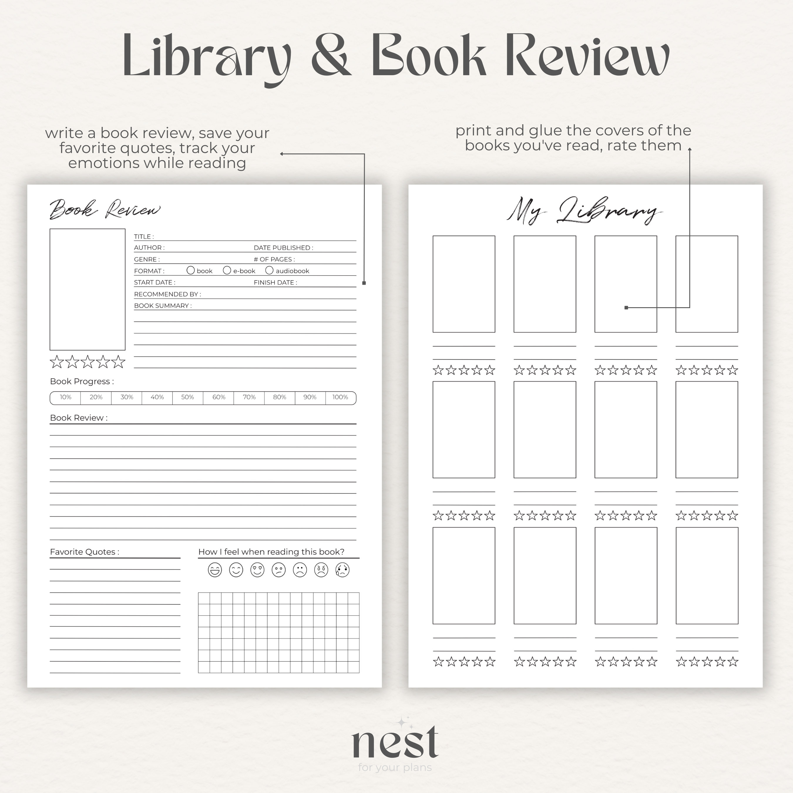 Printable Reading Journal | Minimal Book Review Page | PDF Book Planner ...