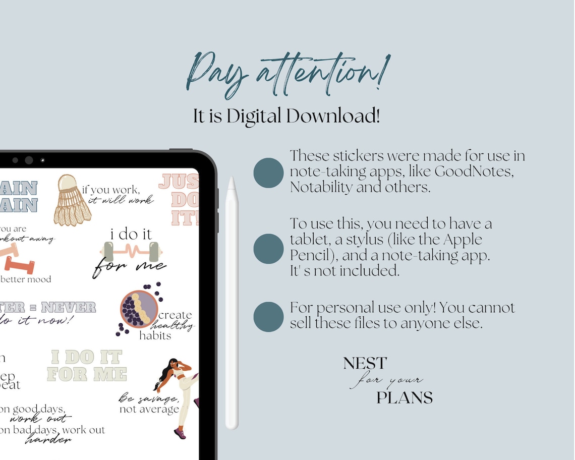 Fitness Digital Stickers Workout Goodnotes Stickerbook - Etsy