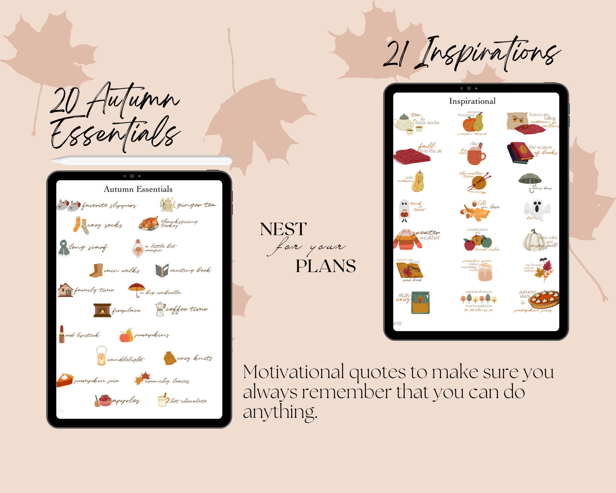 Autumn Everyday Digital Stickers Goodnotes PNG Pumpkin Fall - Etsy