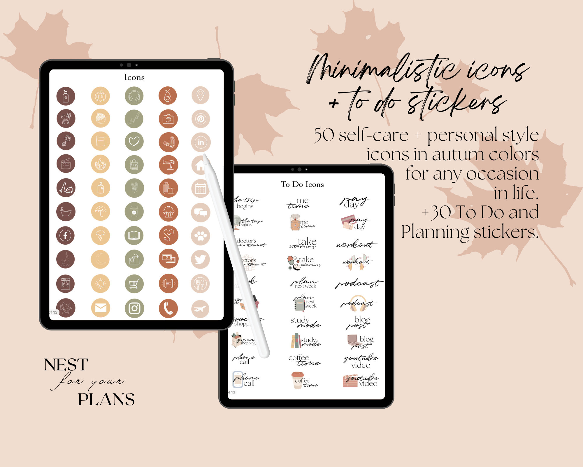 Autumn Everyday Digital Stickers Goodnotes PNG Pumpkin Fall - Etsy