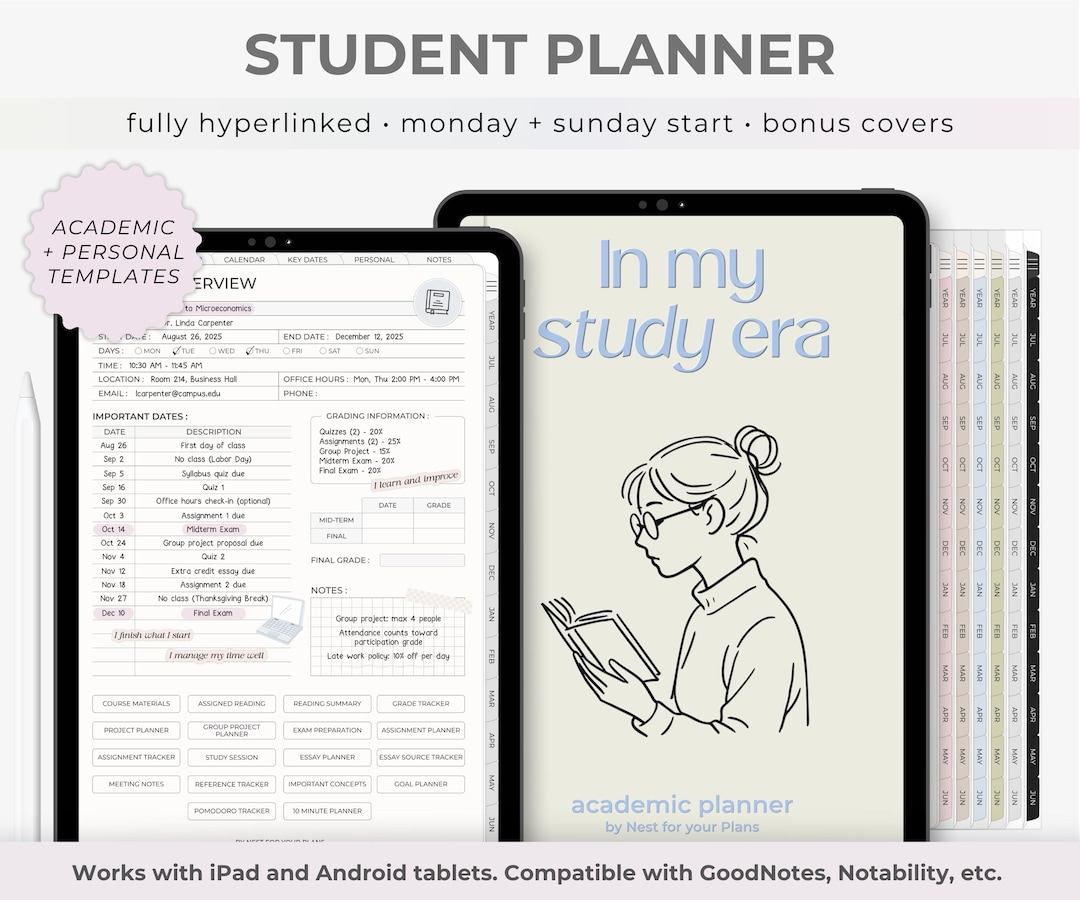Academic Planner 2025-2026, Digital Student Planner, Goodnotes College ...
