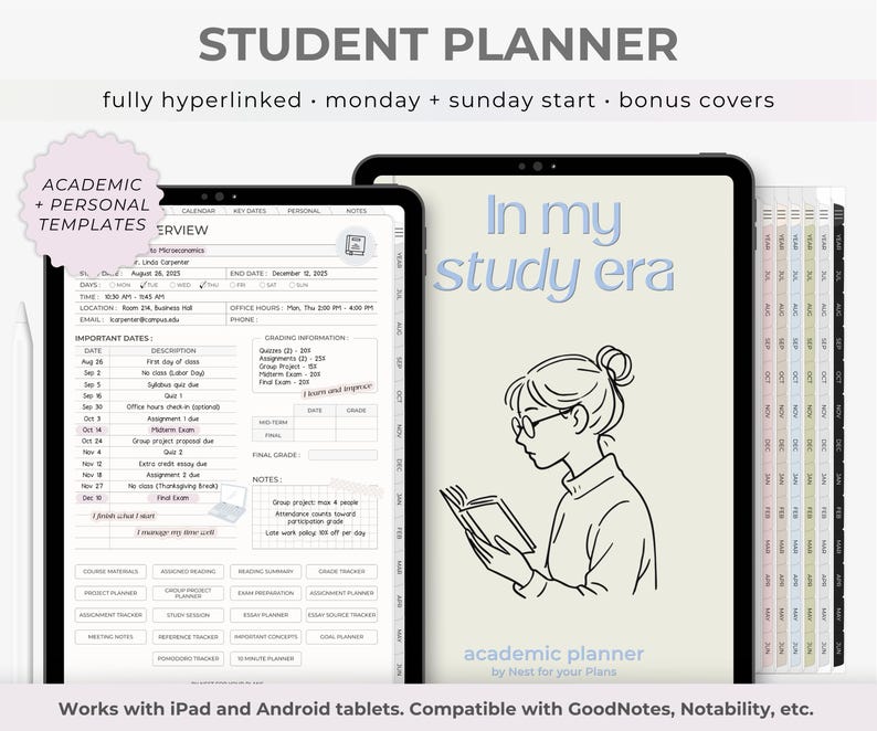 Academic Planner 2025-2026, Digital Student Planner, Goodnotes College ...