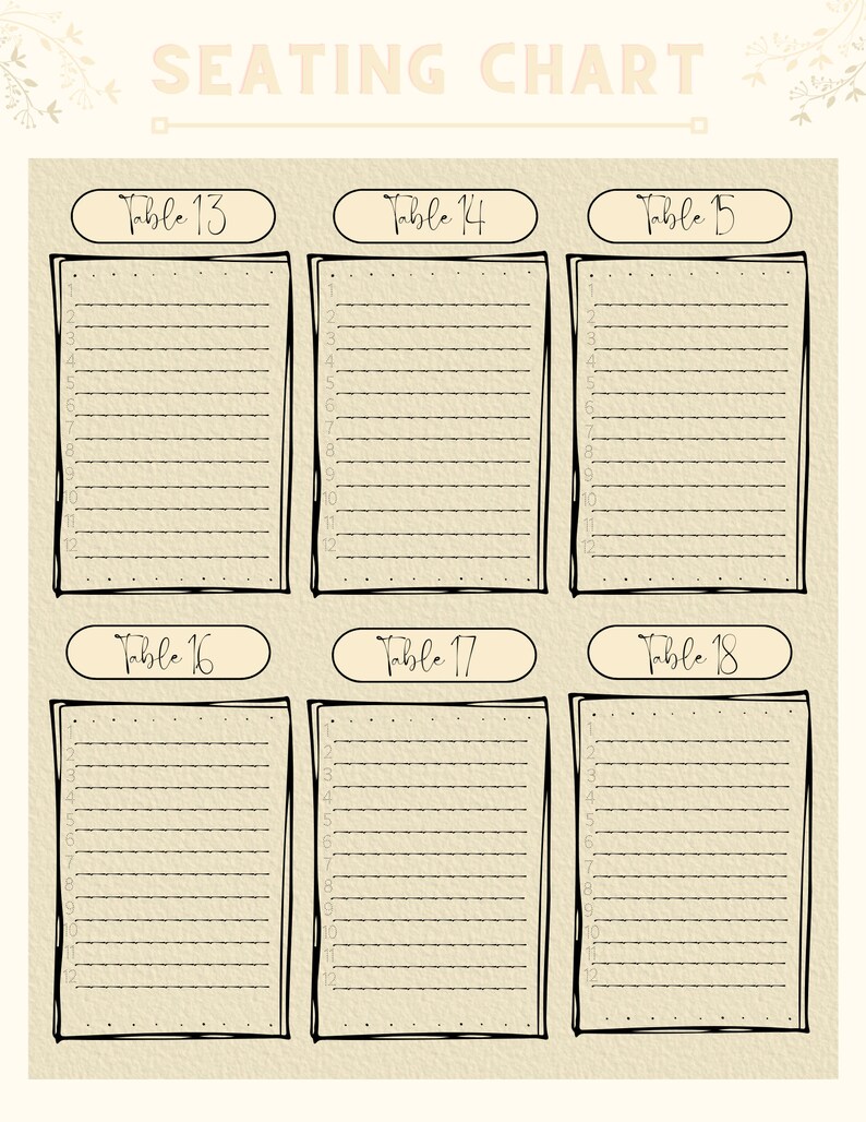 Rough Draft Seating Chart Printable Downloadable - Etsy