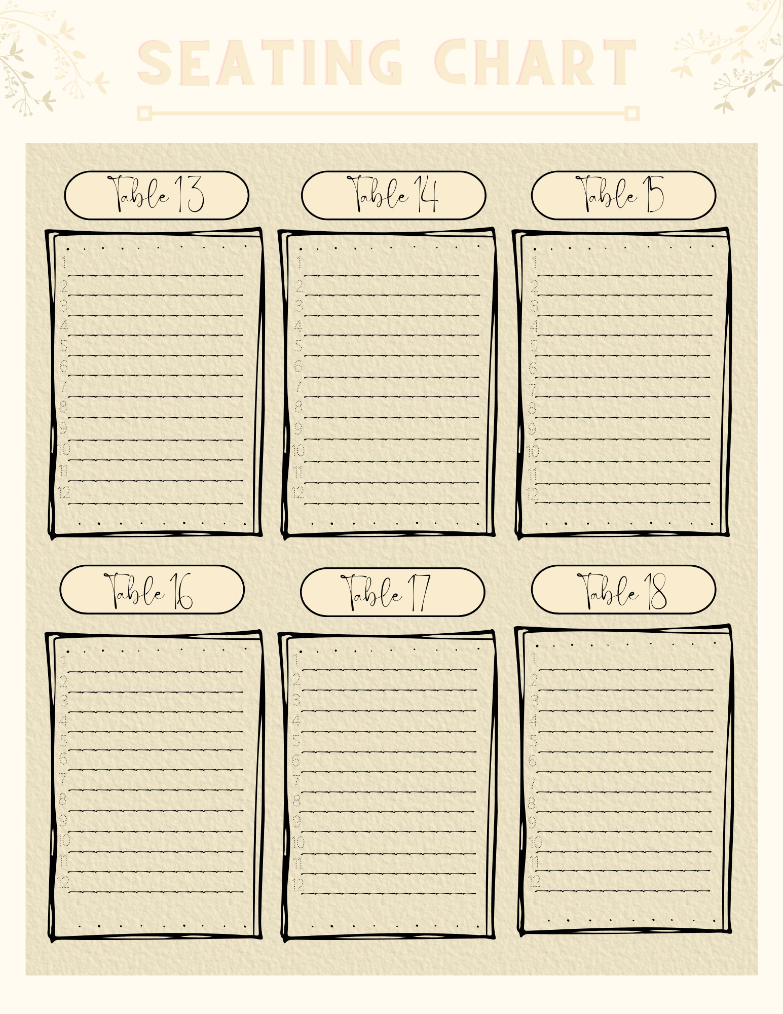 Rough Draft Seating Chart Printable Downloadable - Etsy