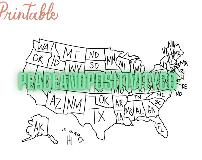 United States Sales Map Coloring Page to Color in Procreate, Printable ...