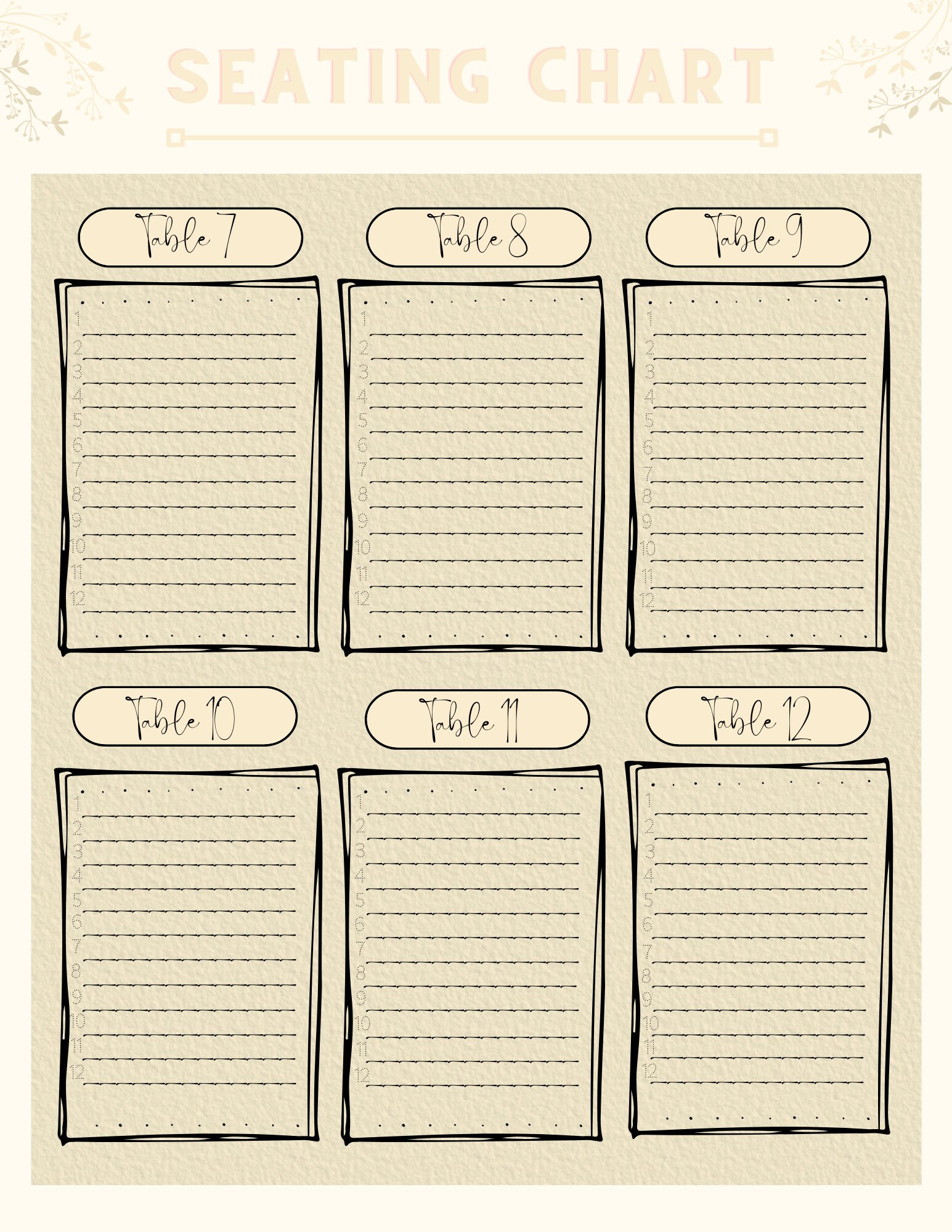 Rough Draft Seating Chart Printable Downloadable - Etsy