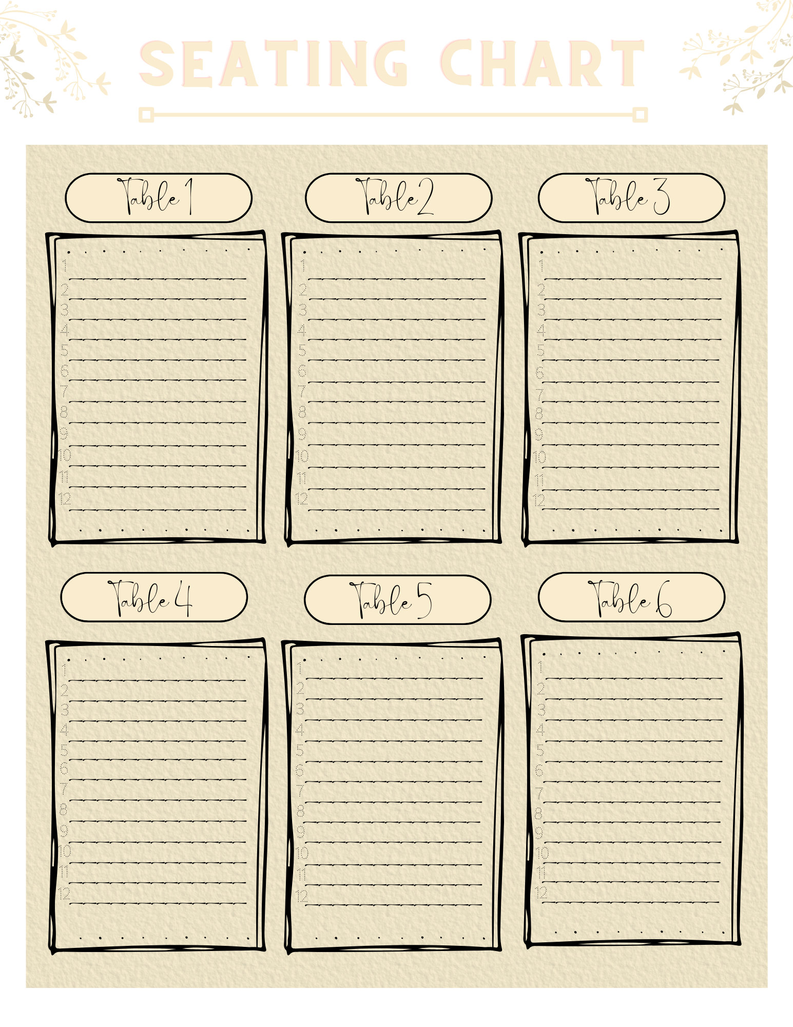 Rough Draft Seating Chart Printable Downloadable - Etsy