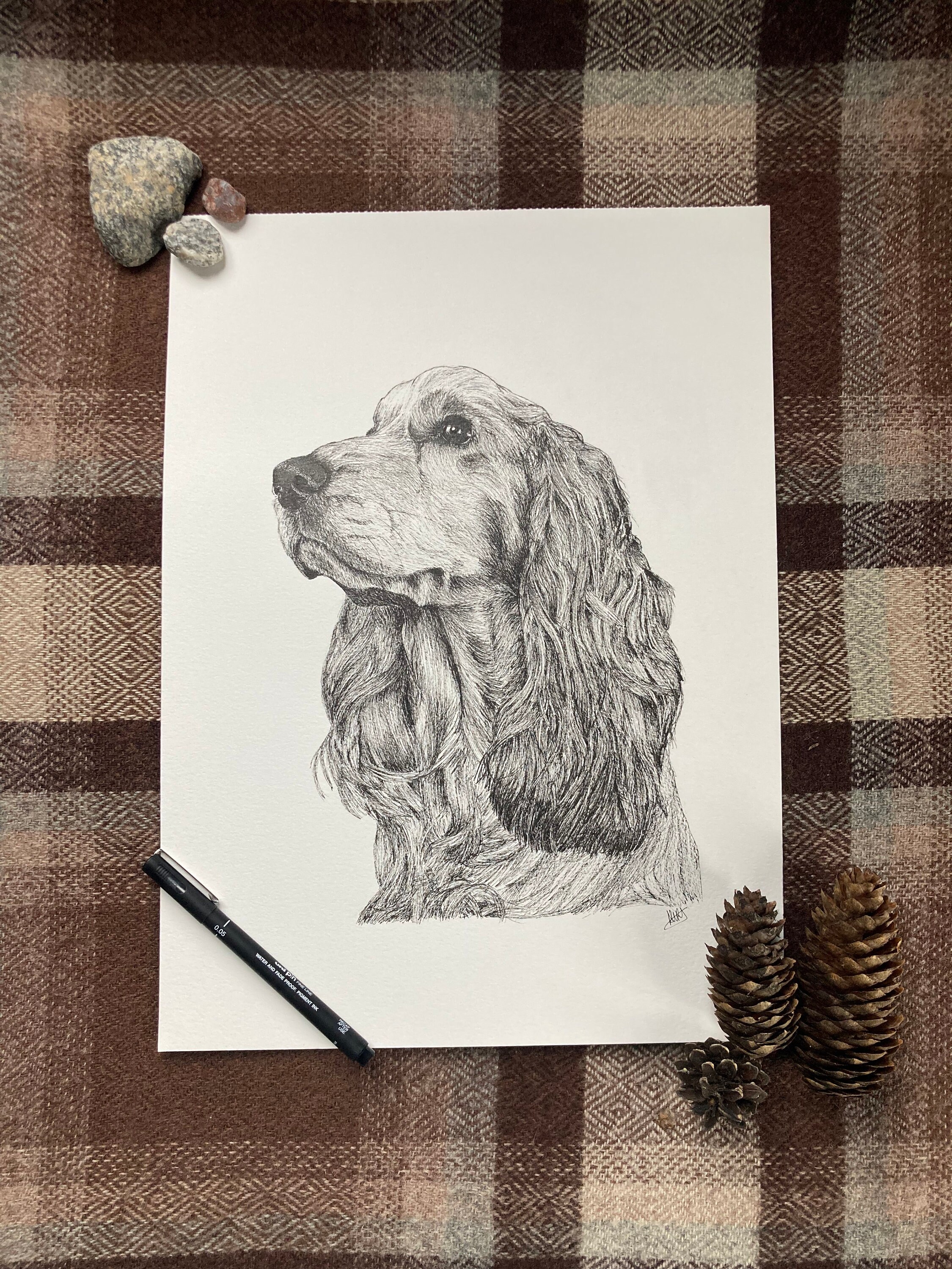 ORIGINAL A3 Cocker Spaniel Drawing | Hand-drawn Dog Artwork | Realistic ...