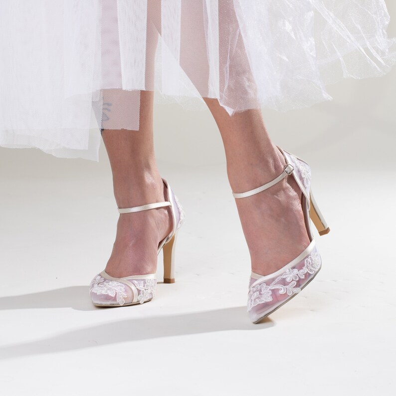 Tulle Guipure Embellished Tulle Bridal Shoes Heels | Etsy