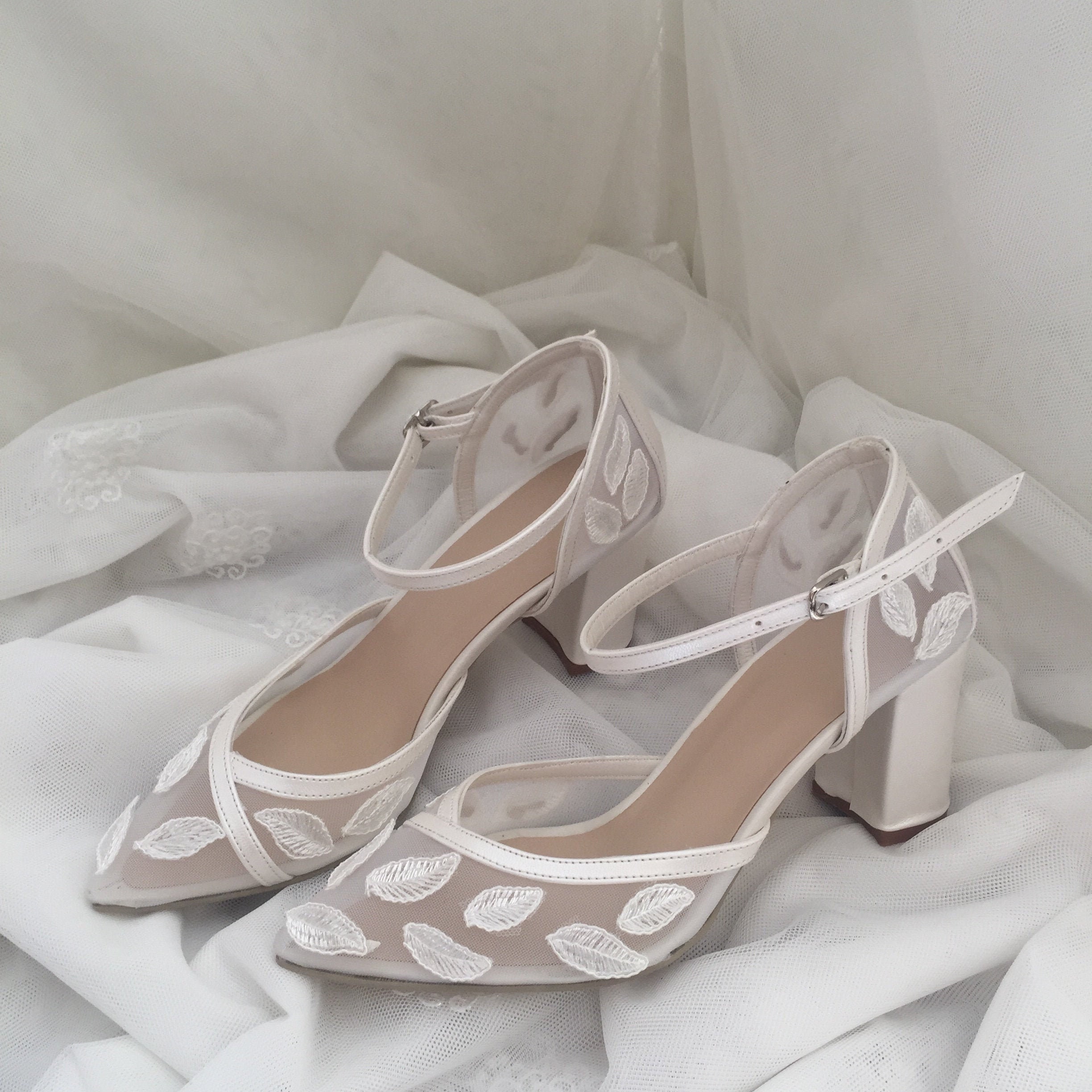 Tulle Guipure Embellished Tulle Bridal Shoes Heels | Etsy